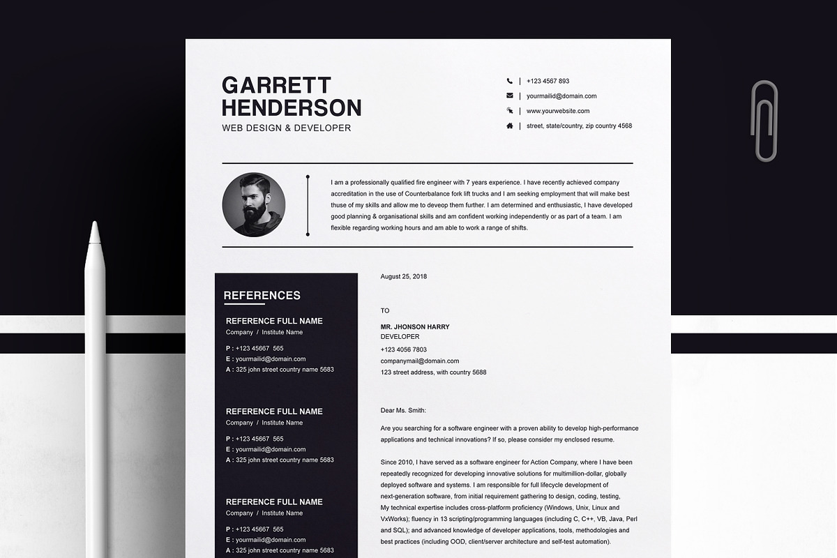 One Page Resume + Cover Letter | CV, a Resume Template by ResumeInventor