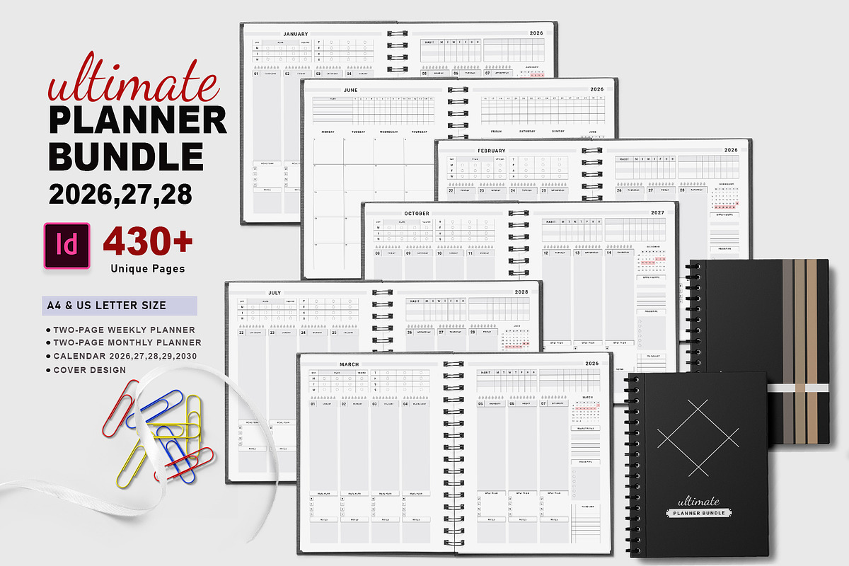 Ultimate Planner Bundle Pack 2026-28, a Stationery Template by Design Zone