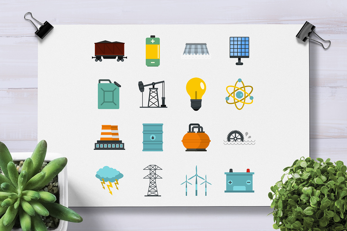 Energy sources items icons set, an Icon by Ylivdesign | Creative Market