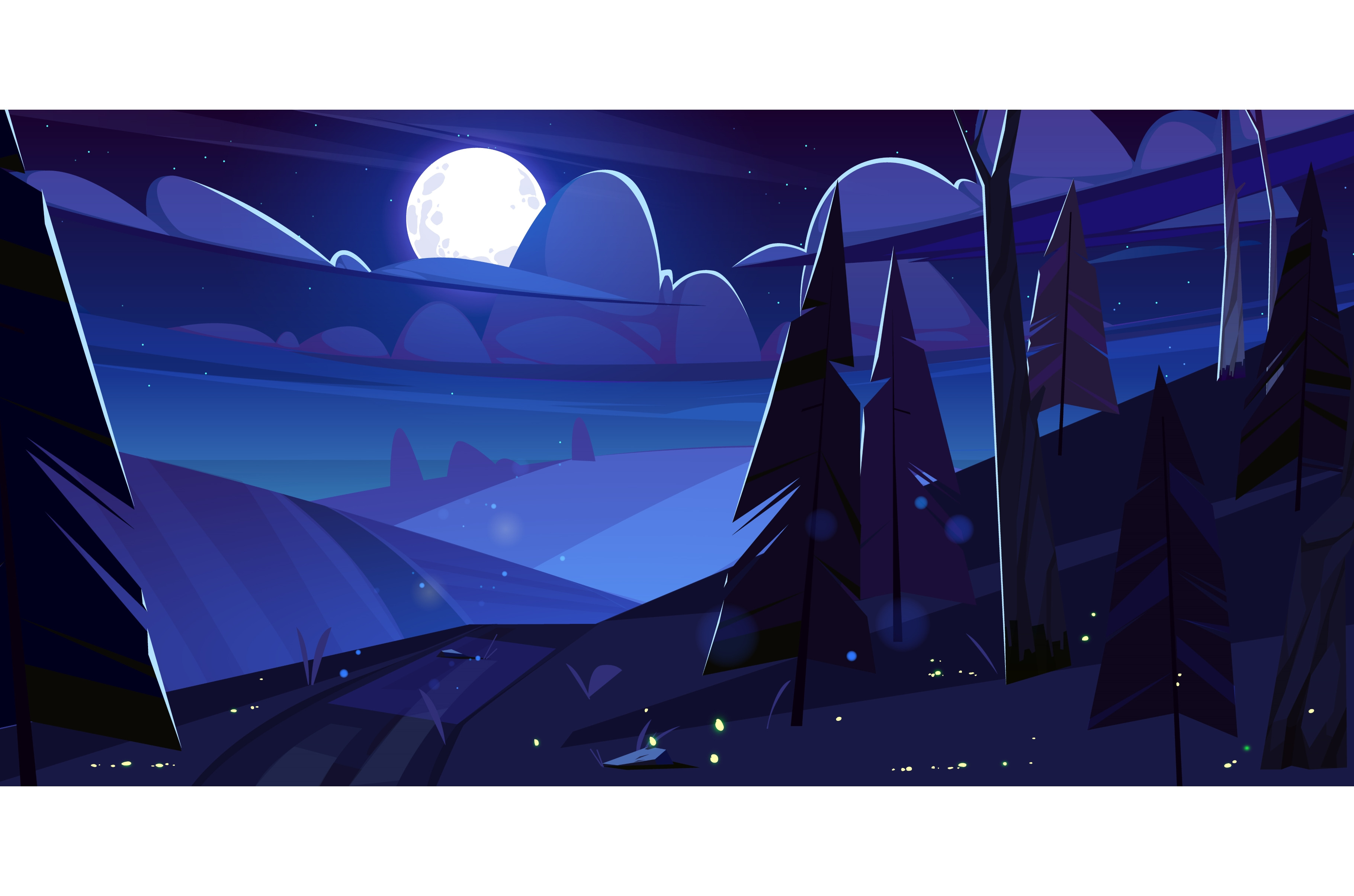 Night landscape, cartoon nature | Illustrations ~ Creative Market