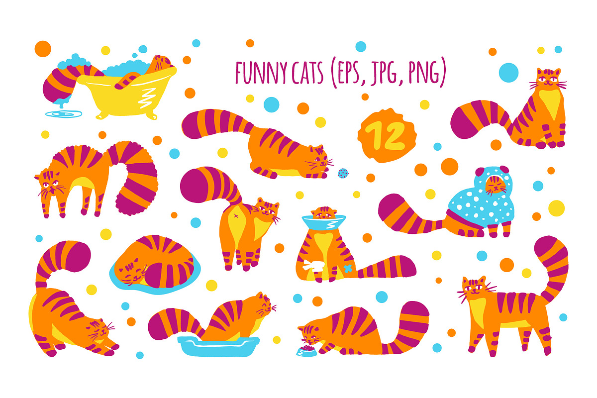 Funny Cats clipart vector collection, an Animal Illustration by ...