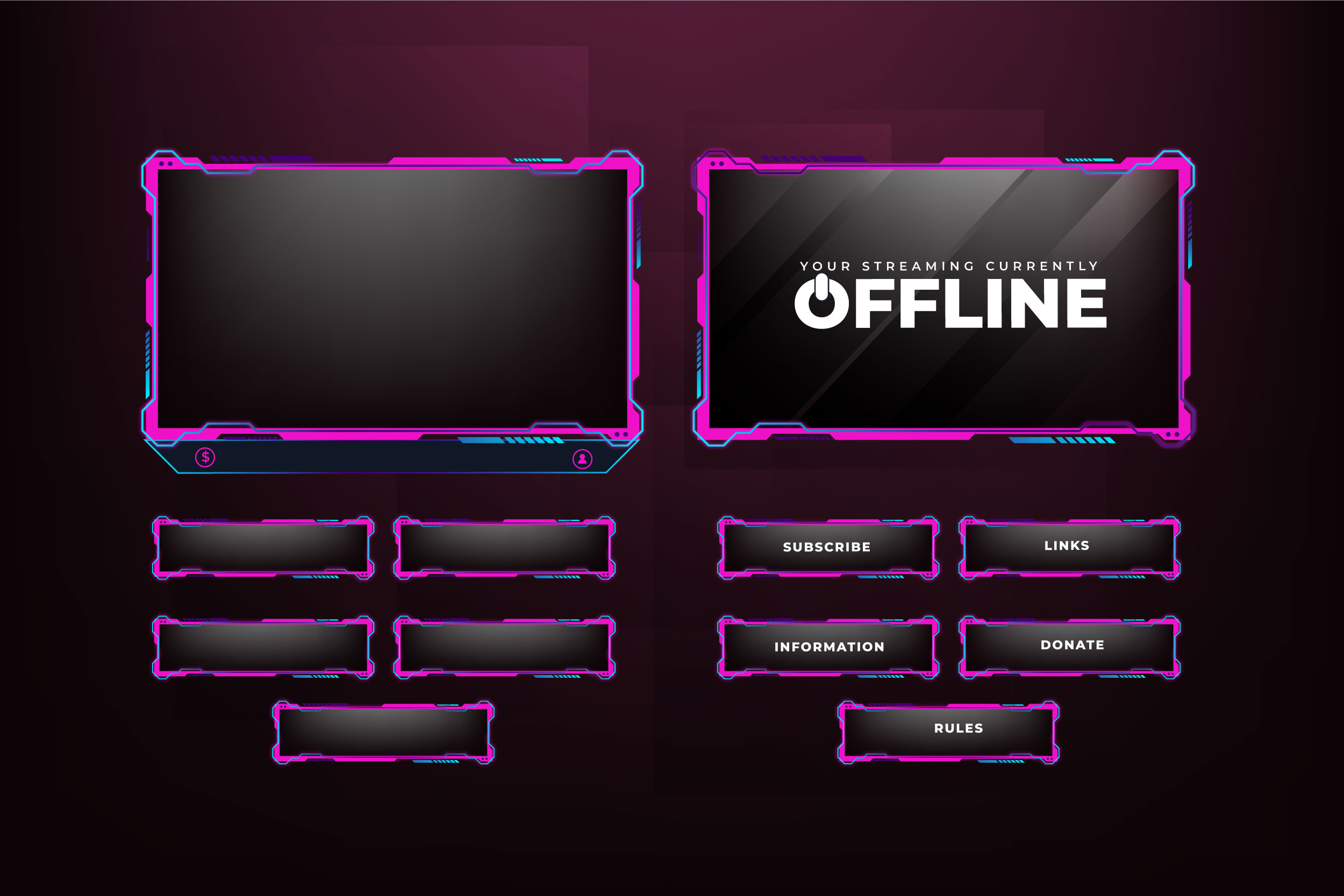 Girly gaming overlay template vector