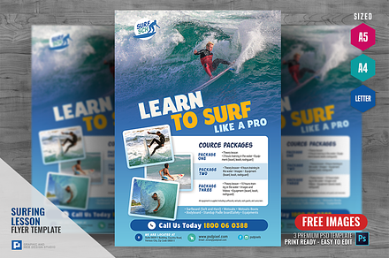 Surfing Lesson Flyer, a Flyer Template by PSDPixel