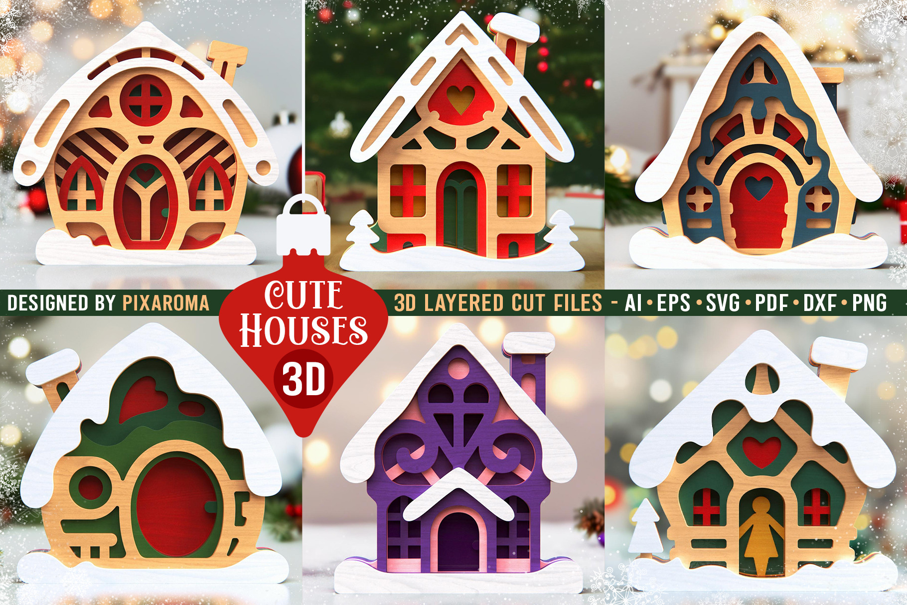 Cute Houses Bundle | 3D Layered SVG, a Decorative Illustration by pixaroma