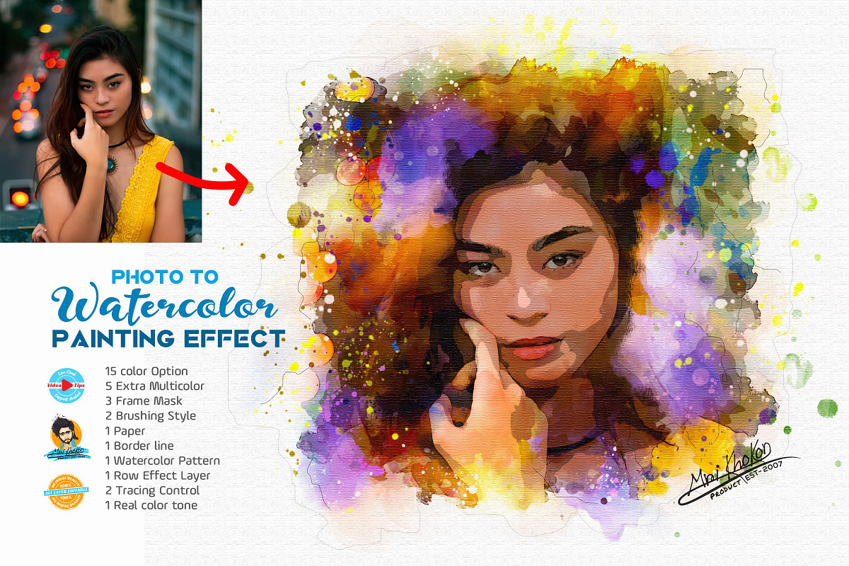 Photo to Watercolor Painting Effect, an Action Add-On by MRI STUDIO