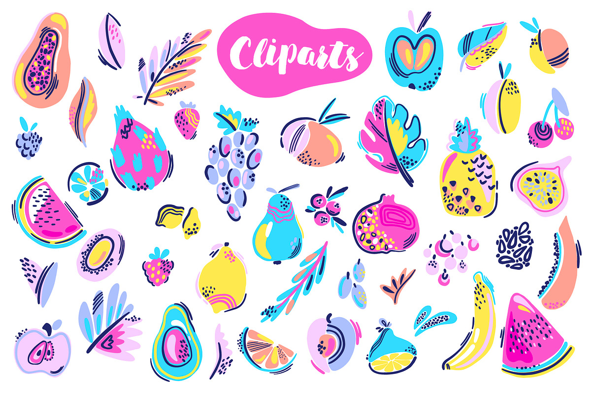 Summer fruits cliparts, patterns, an Object Illustration by Artlavi_design