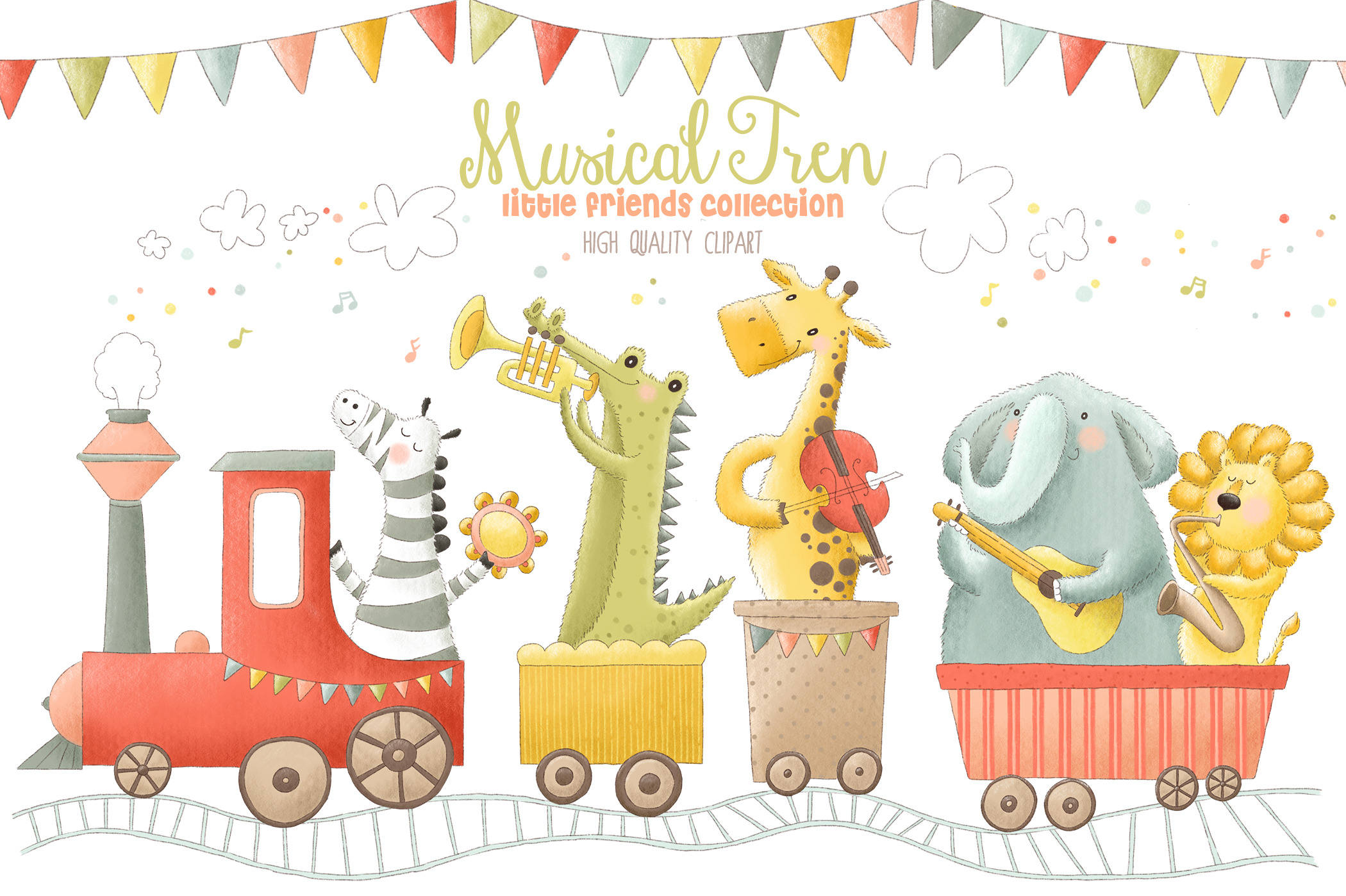 Musical Animals Tren Clipart, an Animal Illustration by Magic Story Studio