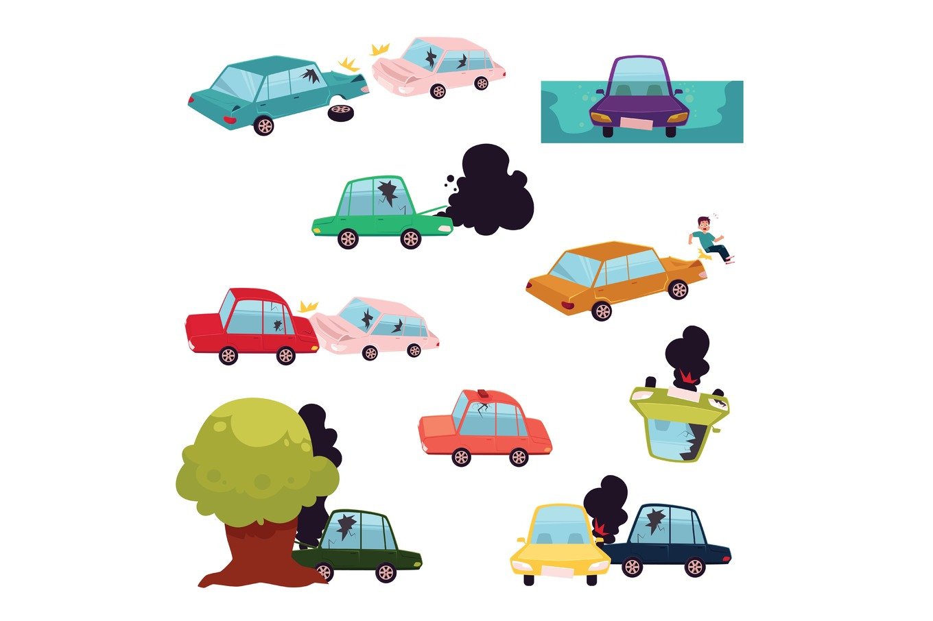 Car crash, road accident, vehicle collision set | Object Illustrations ...