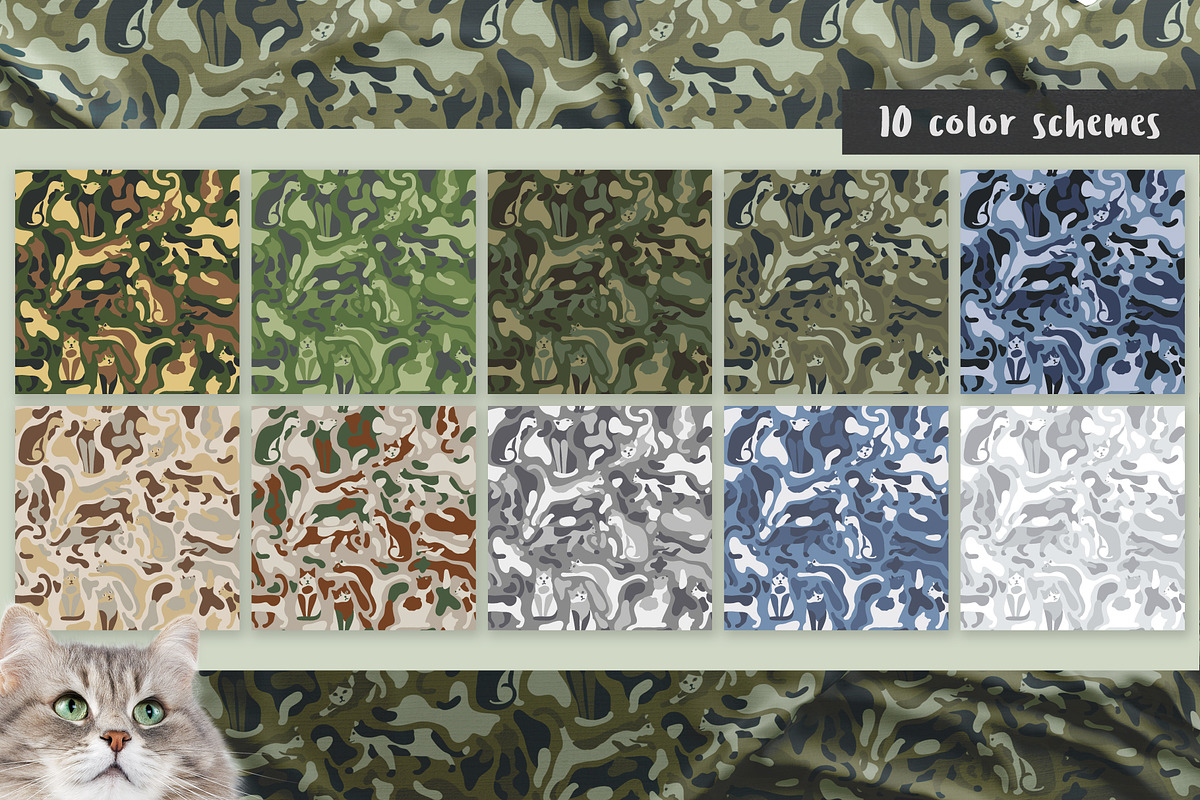 Seamless camo with CATS, a Pattern Graphic by pineart