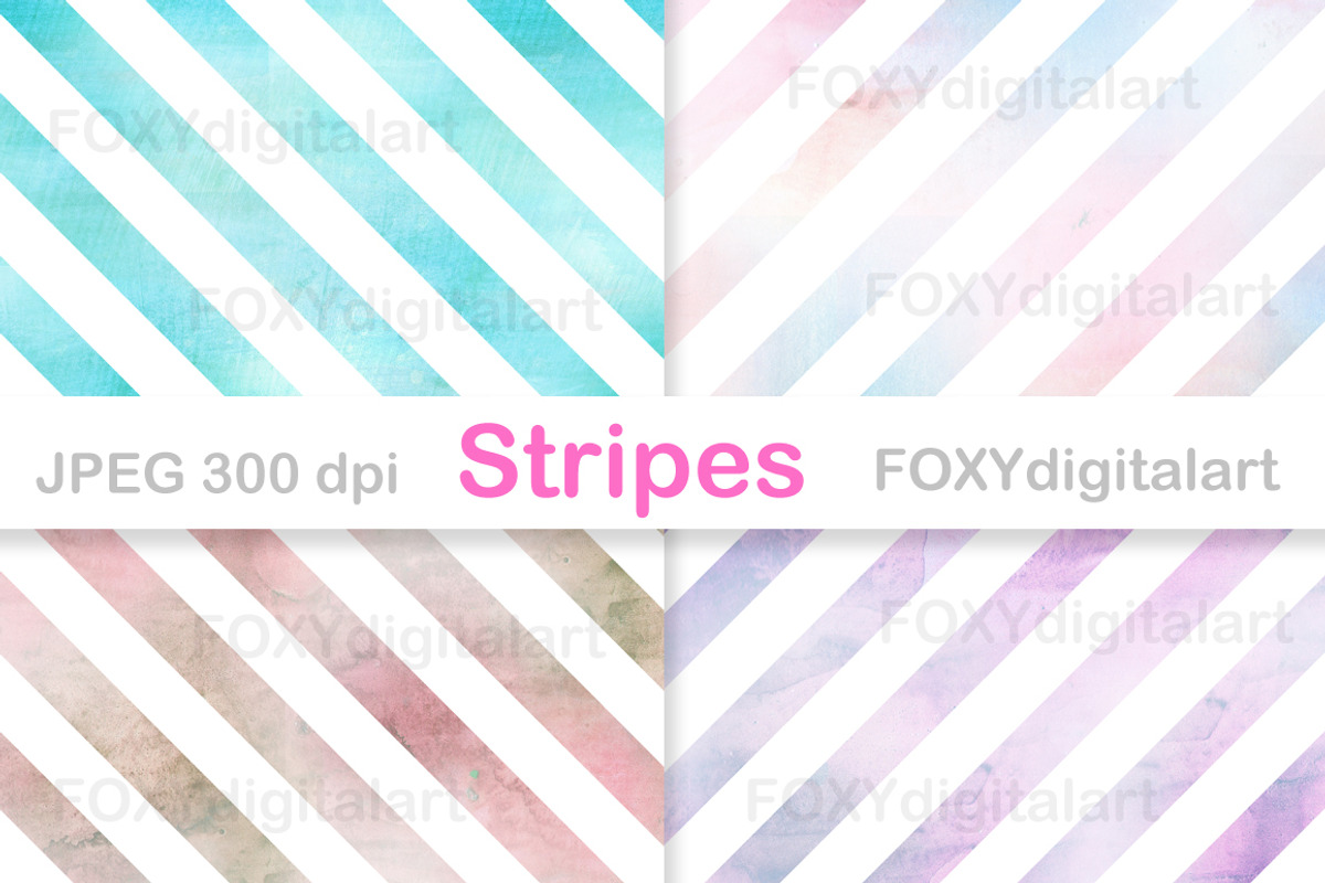 Watercolour Stripes Digital Papers, a Pattern Graphic by FOXYdigitalart