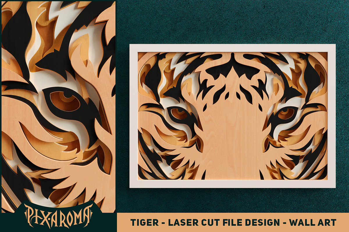 Tiger 3D Layered | Animal Laser Cut, an Animal Illustration by pixaroma