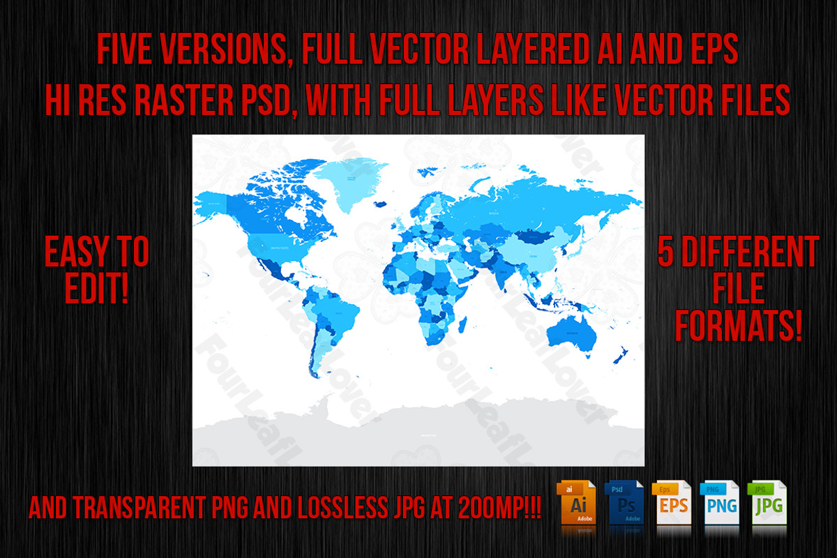 Vector High Detail World Map, an Illustration by FourLeafLover