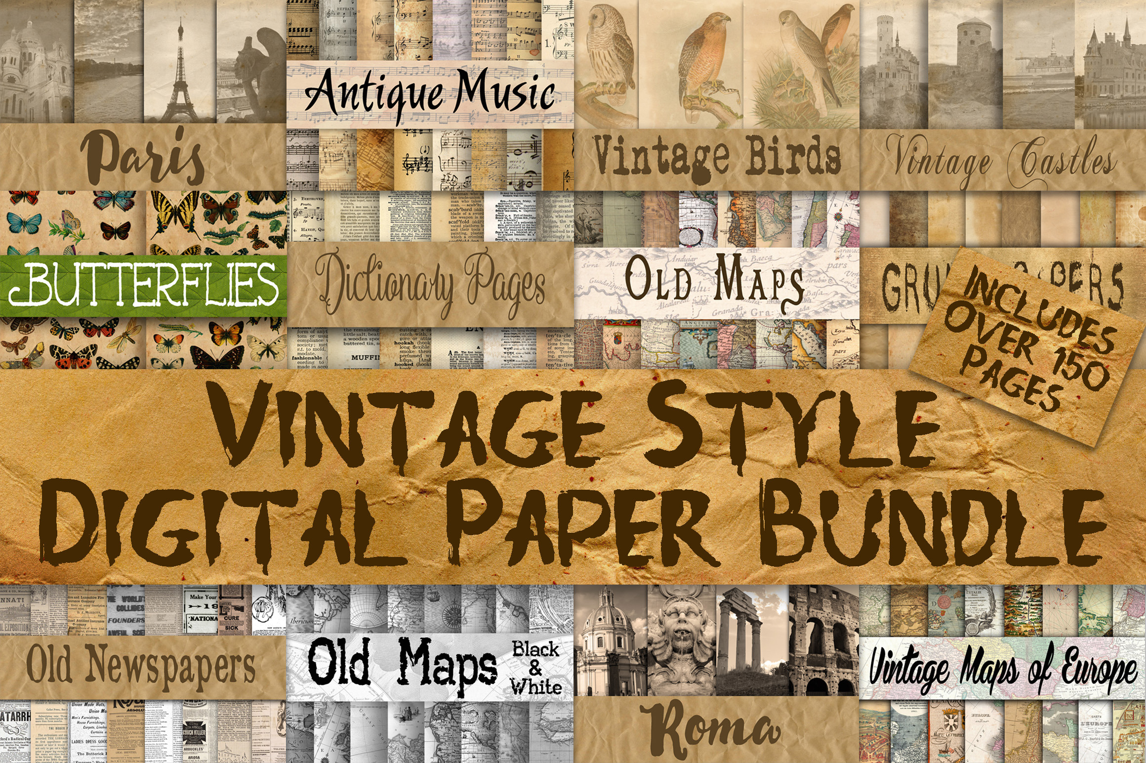 Vintage Style Digital Paper Bundle, a Texture Graphic by OldMarket Designs