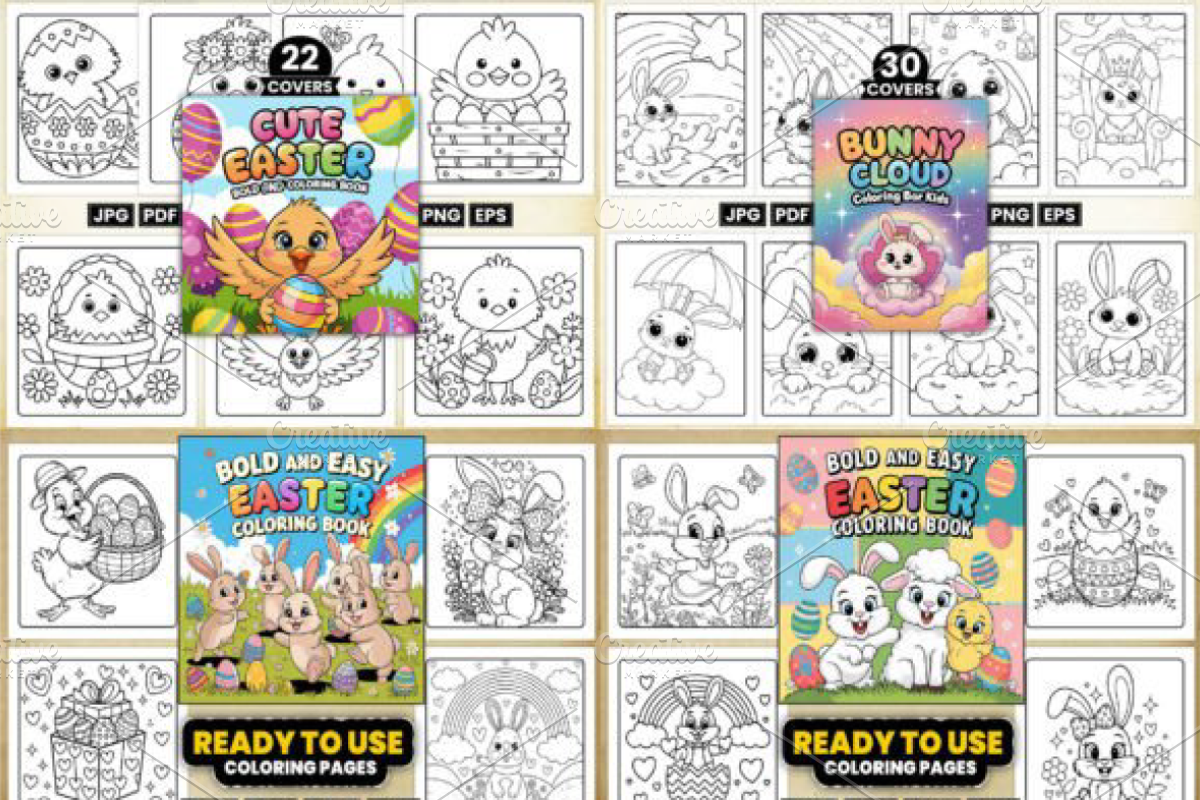 Easter Bunny Coloring Book Bundle, a Seasonal Illustration by Ink Gallery
