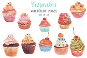 Watercolor Cupcakes Clipart, a Food Illustration by YesFoxy