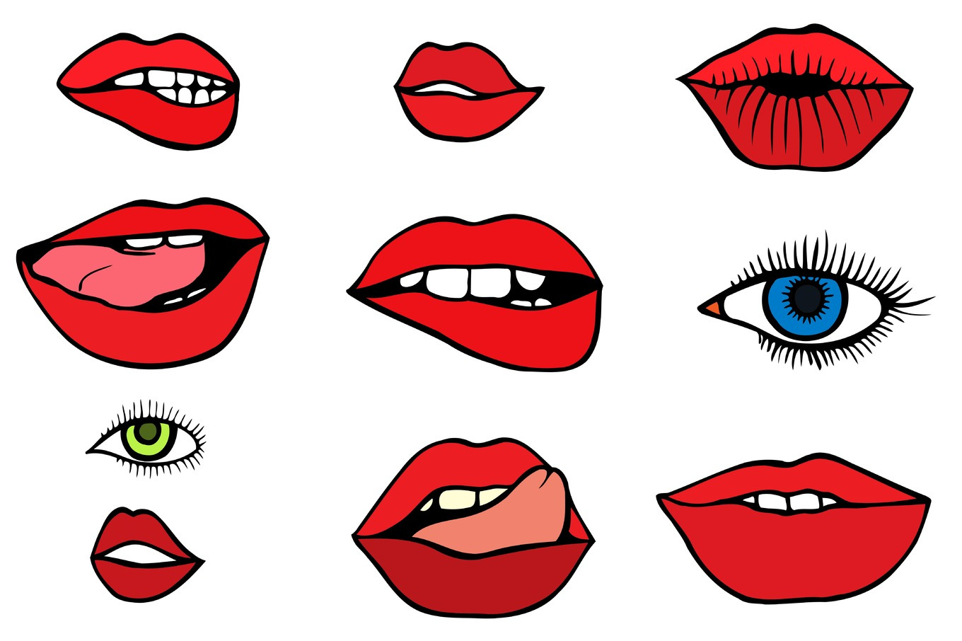 set with lips and eyes, an Illustration by IllustrationArtShop