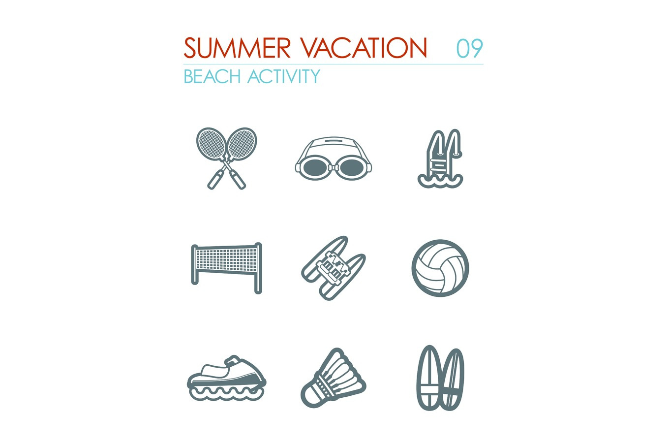 Beach activity icon set. Summer. Vacation, an Illustration by Nasik-Nosik