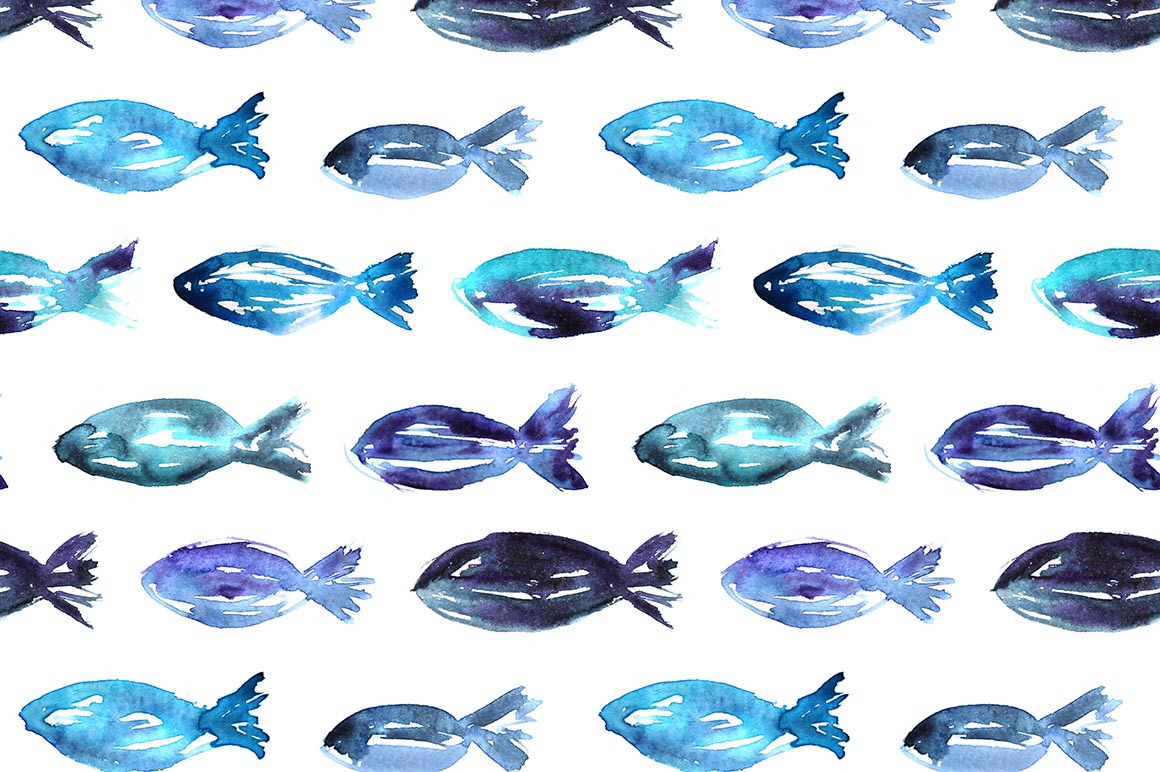 Watercolor fish pattern, a Pattern Graphic by Katerina Tova