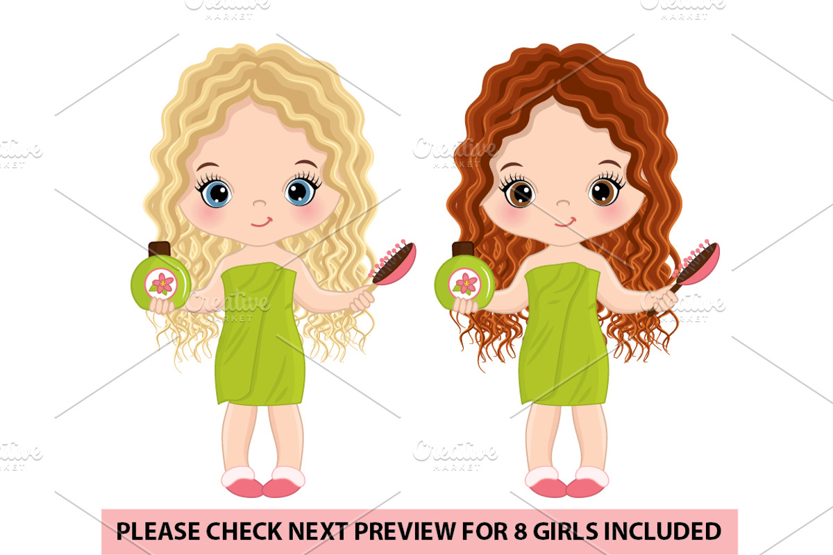 Vector Little Spa Girls Clipart, an Illustration by TheCreativeMill