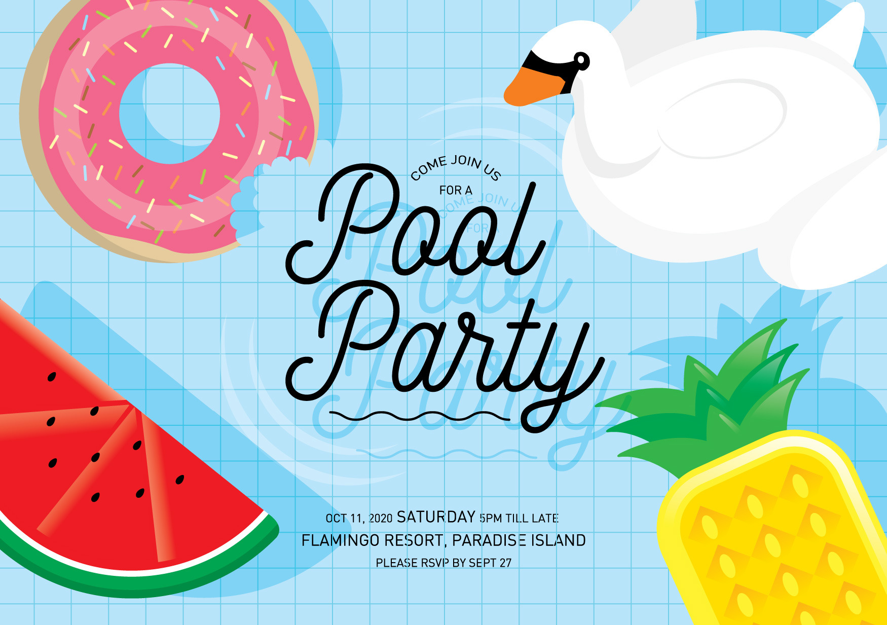 pool party invitation card template, an Illustration by lyeyee