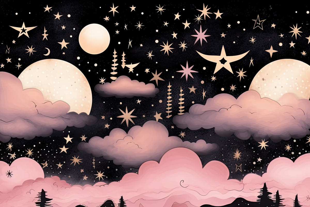 Vintage Pink Night Sky Background
