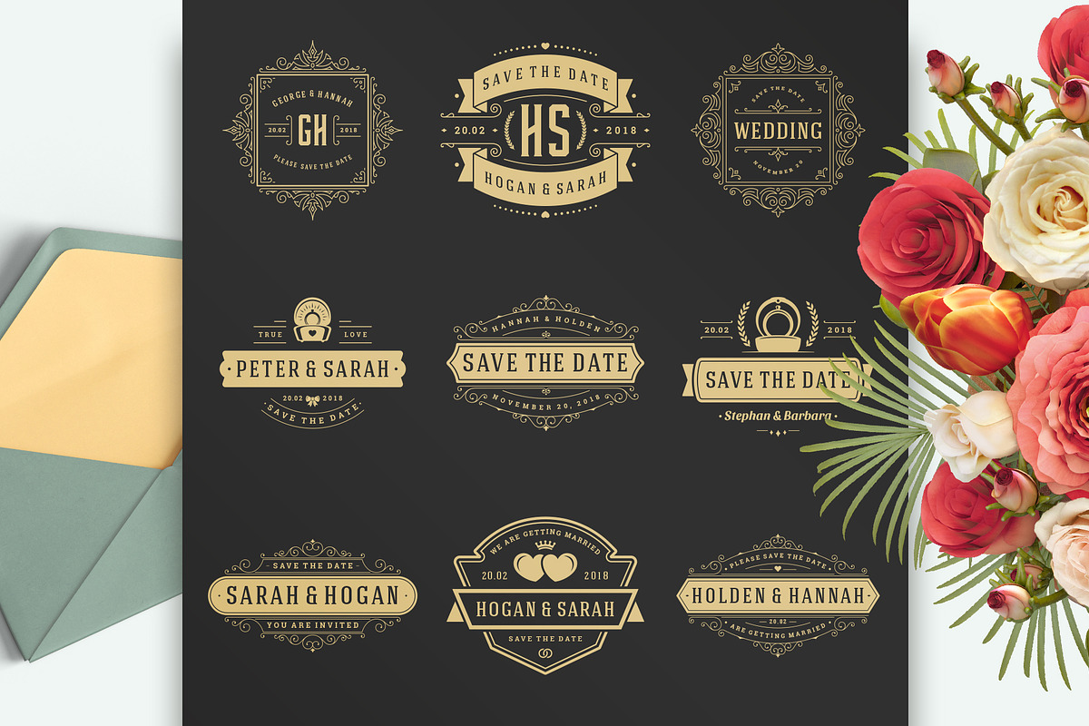 18 Wedding Logos and Badges, a Branding & Logo Template by Vasya Kobelev