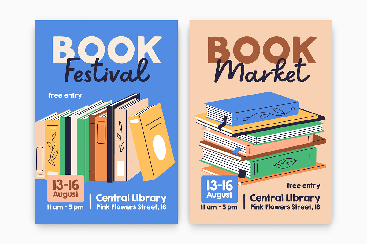 Book festival banners & posters set, an Education Illustration by Good ...