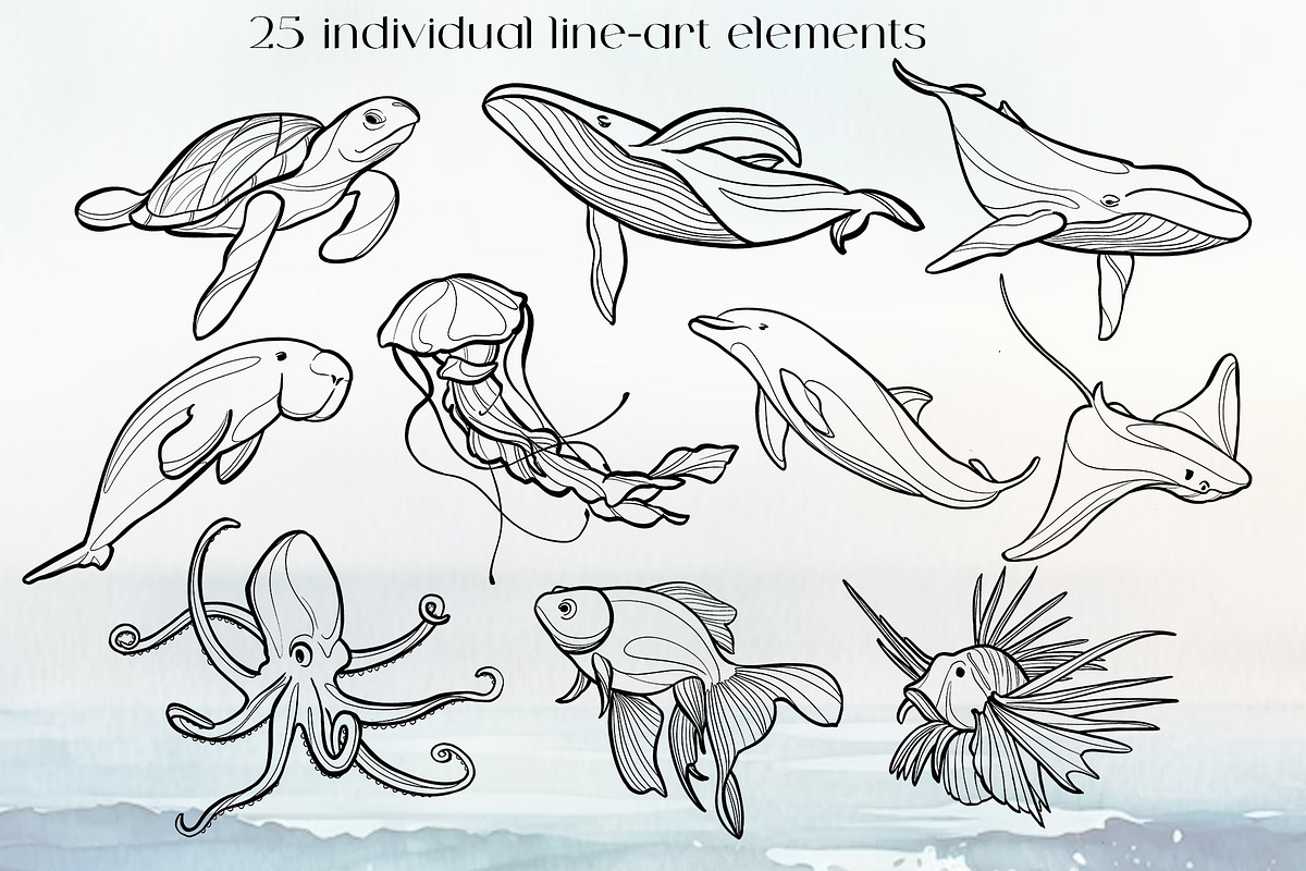 Sea Life. Line art and color, an Animal Illustration by DamriNa art