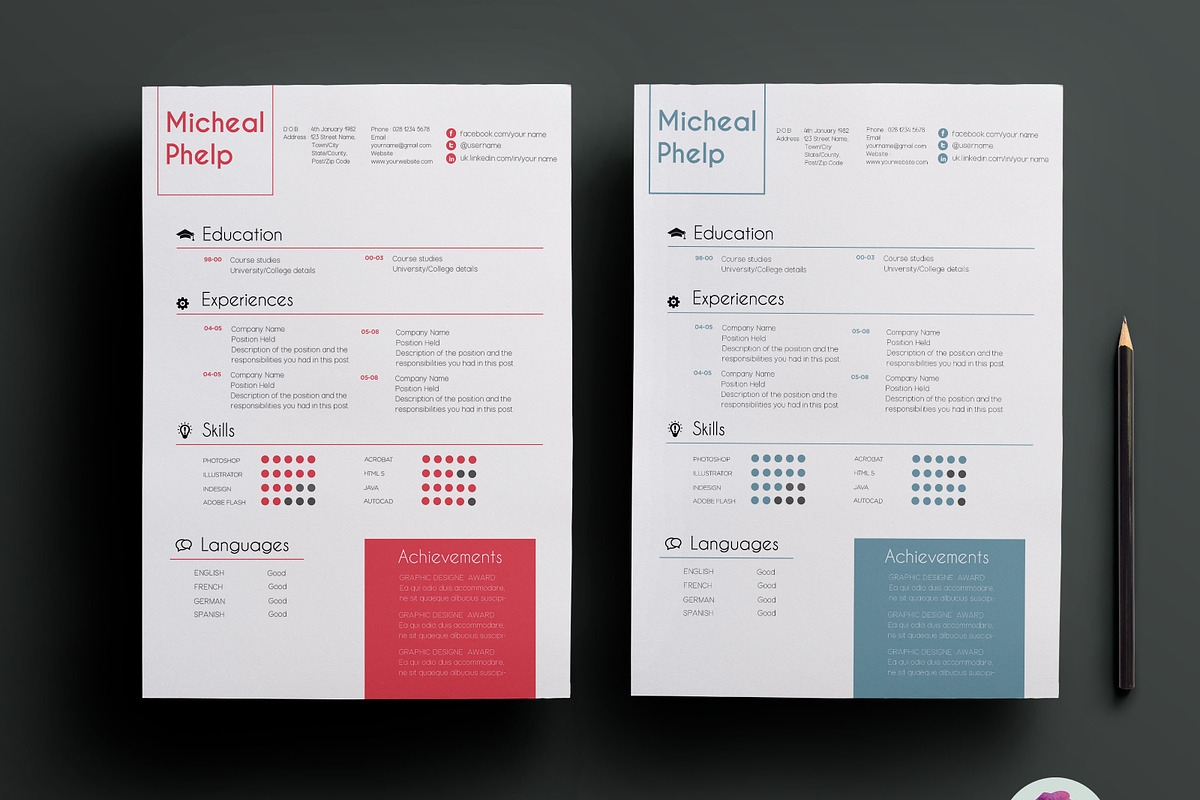 2 color options resume package, a Resume Template by Chic templates