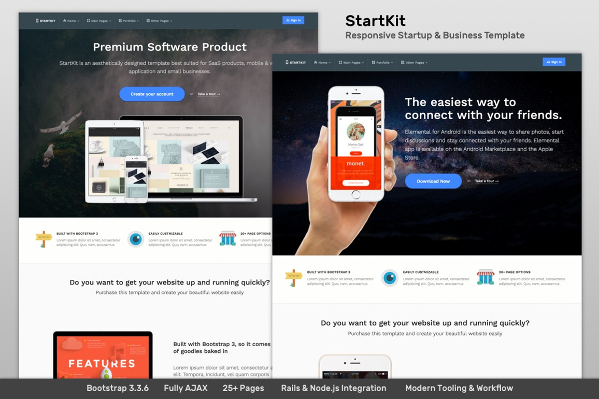 StartKit - Startup & Business Theme, a Bootstrap Template by Authentic Pixels | Creative Market