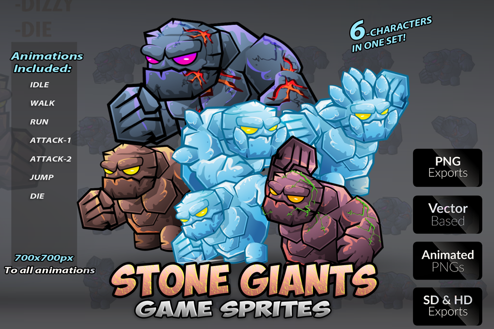 Stone Giants Game Sprites, an Illustration by DionArtworks