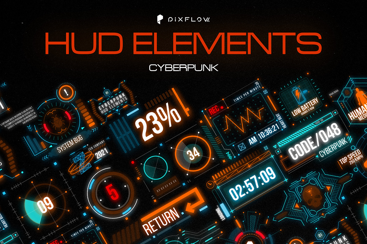 Cyberpunk HUD Elements, an Object Graphic by Pixflow | Creative Market