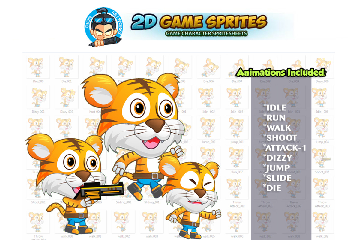 Tiger 2D Game Sprites, an Illustration by DionArtworks