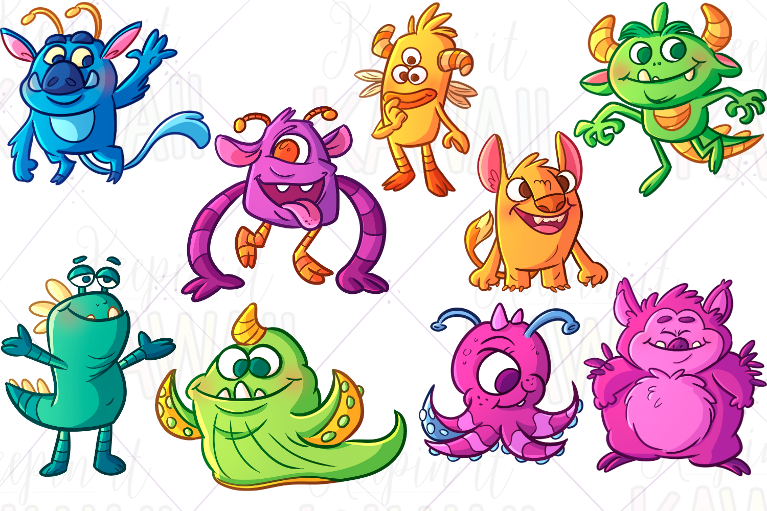 Cute Monsters Clip Art, an Education Illustration by Keepin' It Kawaii
