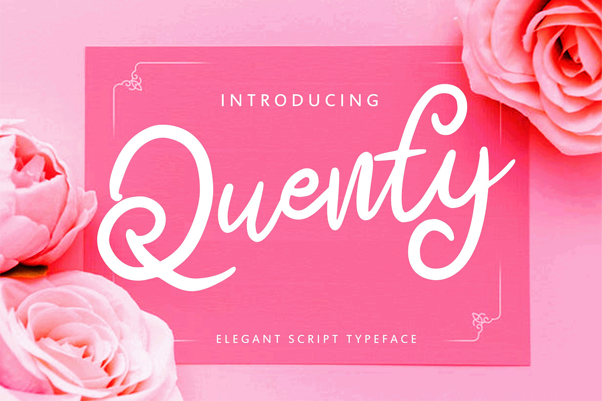 Quenty - Elegant Script Typeface, a Script Font by KAZ by IanMikraz Studio