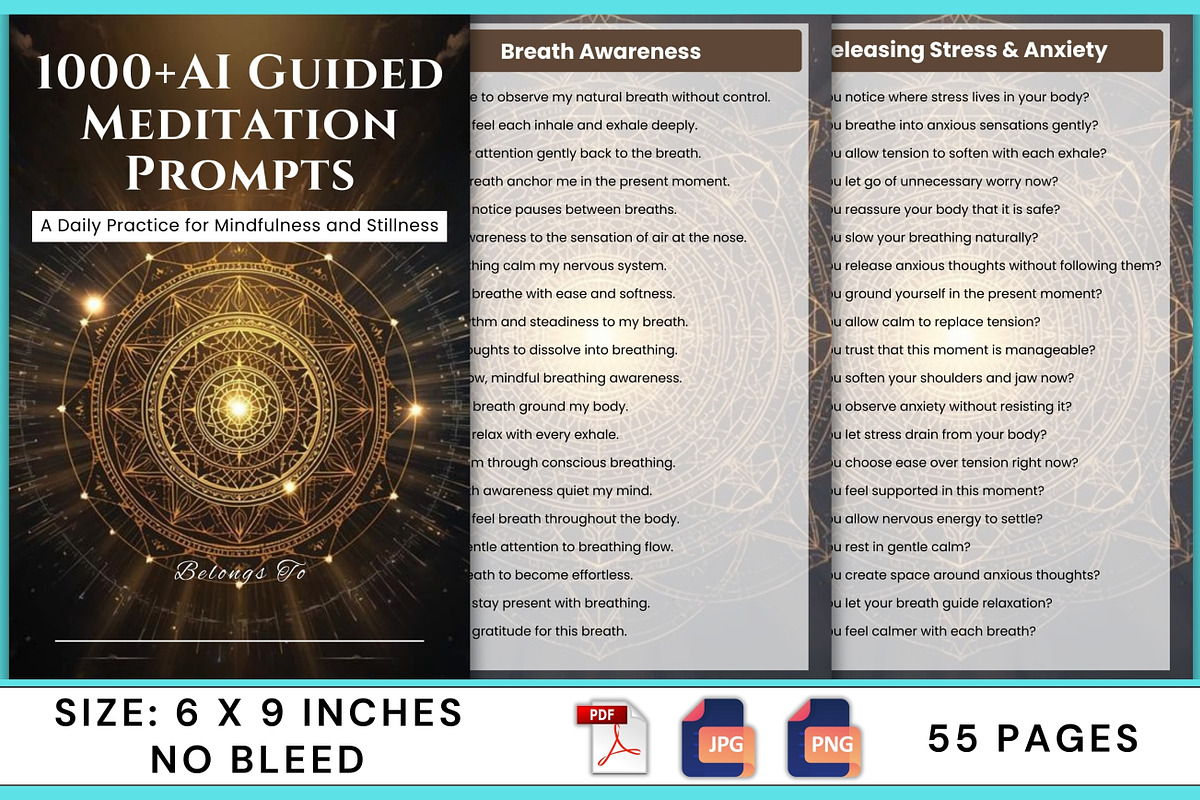 1000+ AI-Guided Meditation Prompts, a Stationery Template by Designmela01