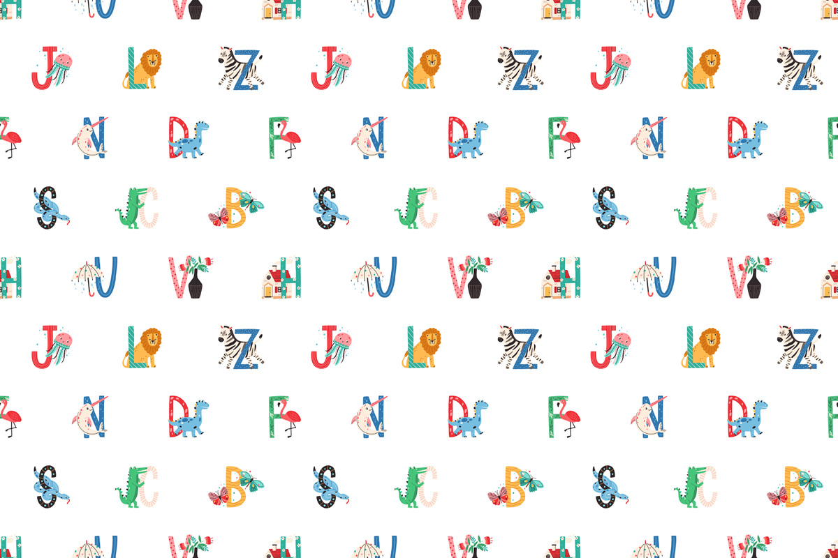 Seamless pattern with cute alphabet, a Pattern Graphic by Good Studio
