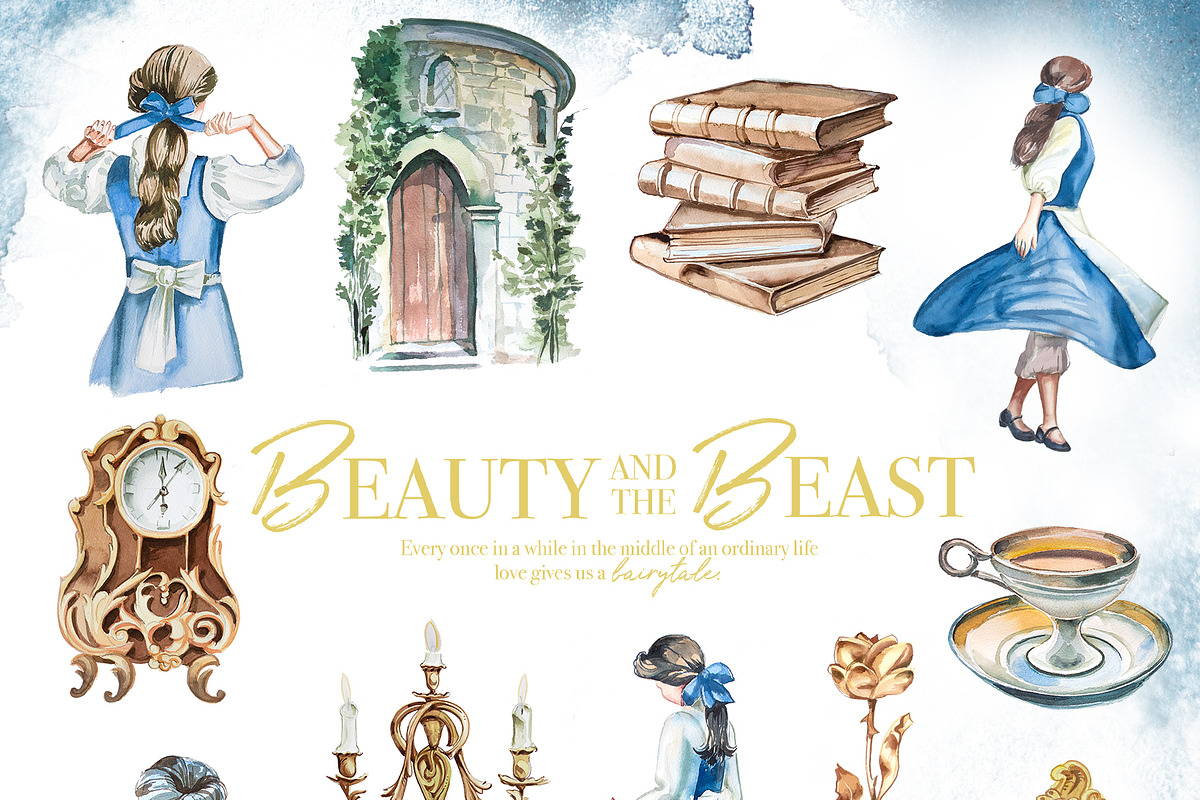 Beauty And The Beast Clipart Set A Decorative Illustration By