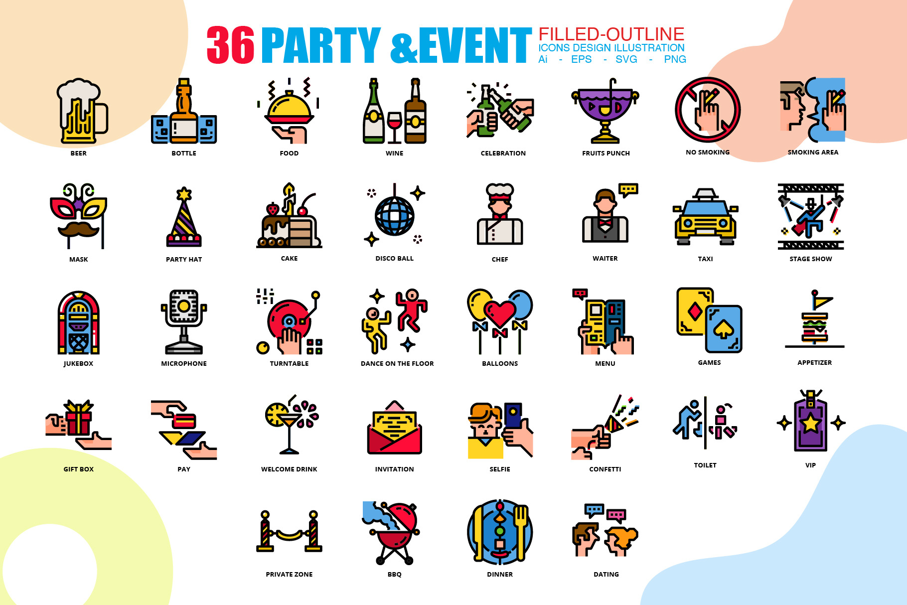 36 Party & Event icon set x 3 style, an Icon by skyclick