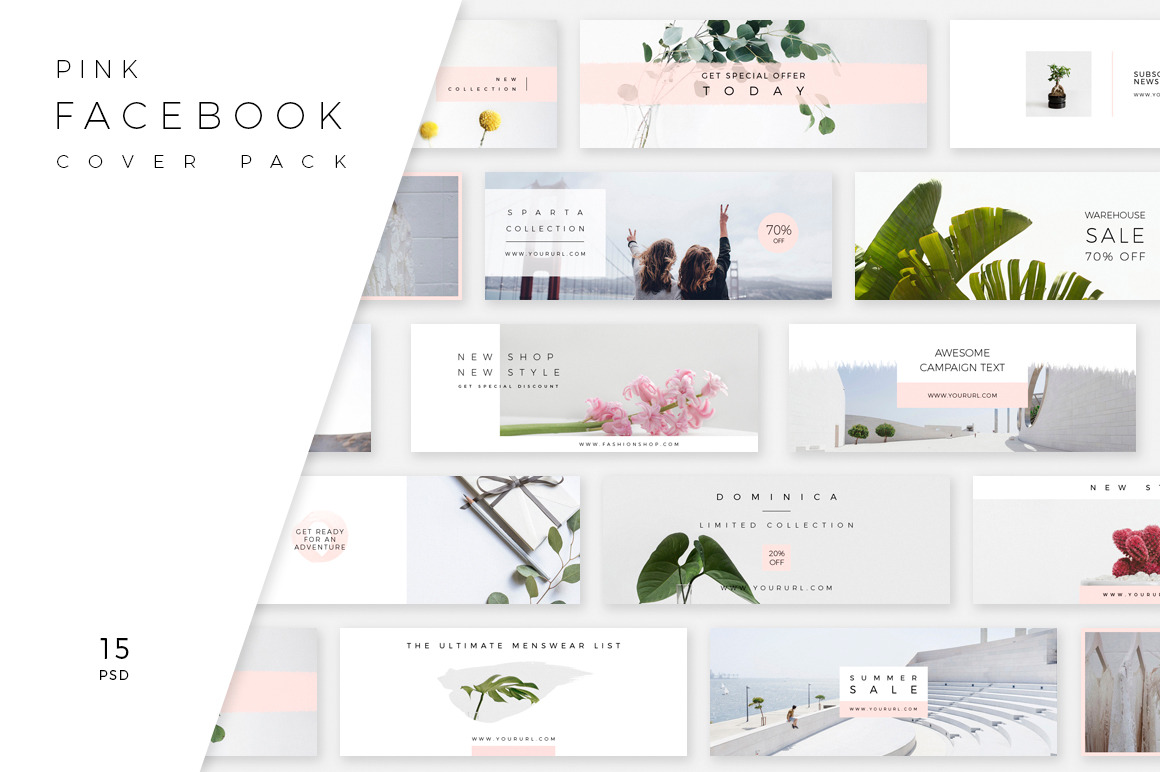 Pink Facebook Cover Pack, a Social Media Template by Swiss_cube
