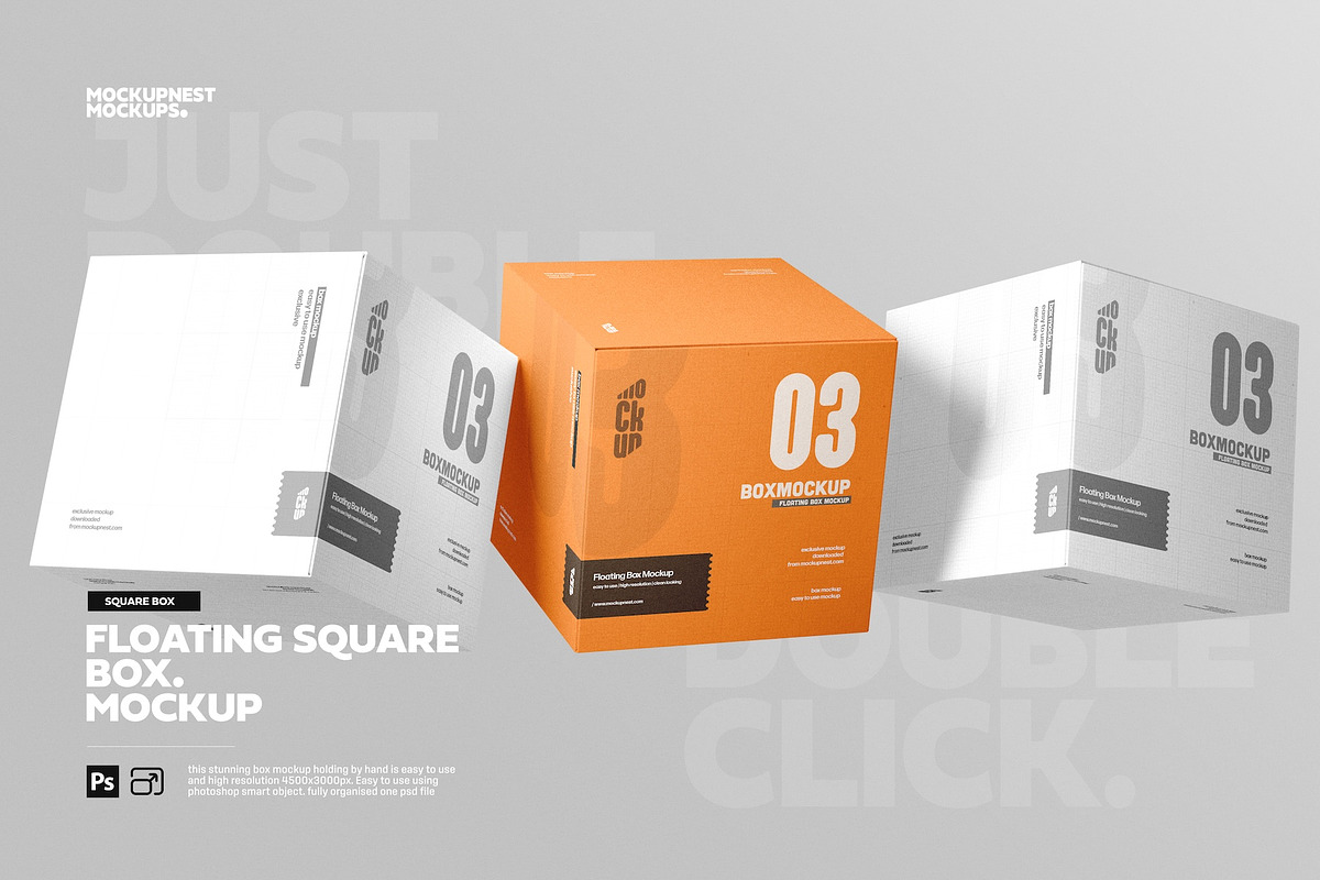 Three Floating Square Box Mockup, a Packaging Mockup by Toasin Studio