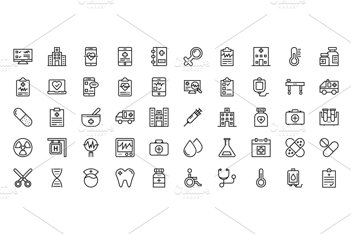 150+ Medical and Health Line Icons, an Outline Icon by Prosymbols