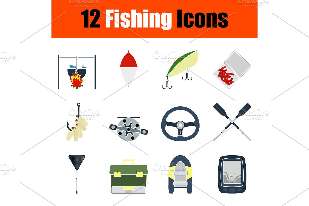 Fishing Icon Set, an Icon by Pavel Vectors | Creative Market