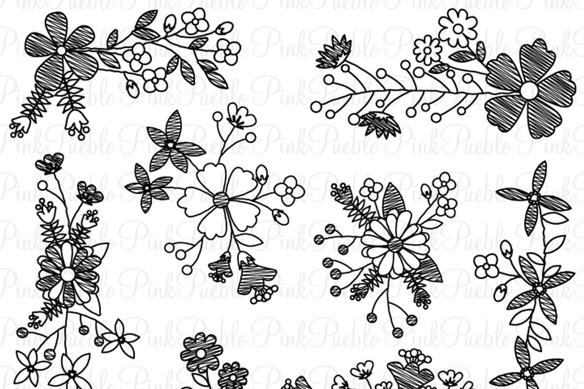 Doodle Flowers Clipart and Vectors, an Illustration by PinkPueblo