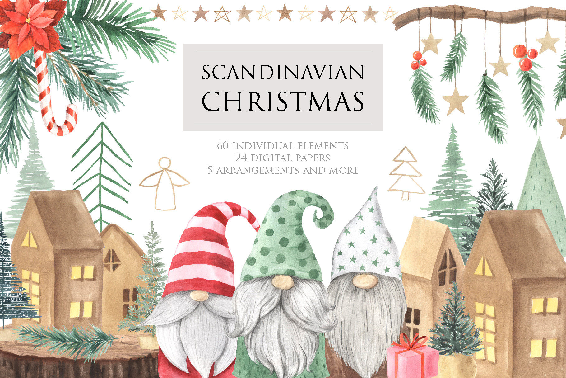 Watercolor Scandinavian Christmas, a Background Graphic by ...