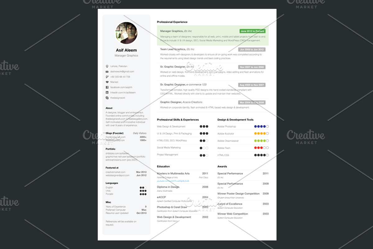 One Page Resume - 3 Styles, a Resume Template by Prosymbols