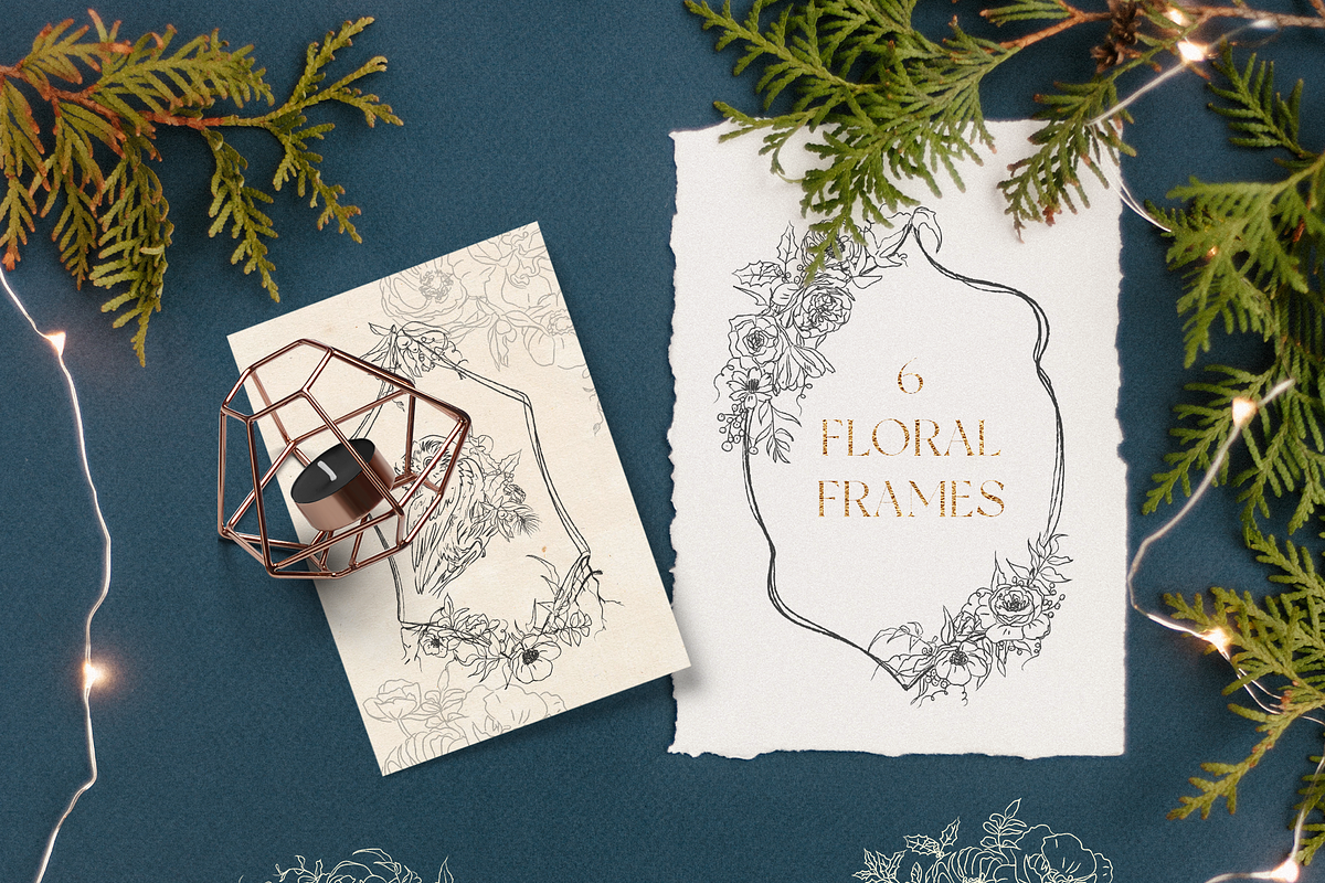 Line art winter plants and animals, an Animal Illustration by Pamyatka Shop