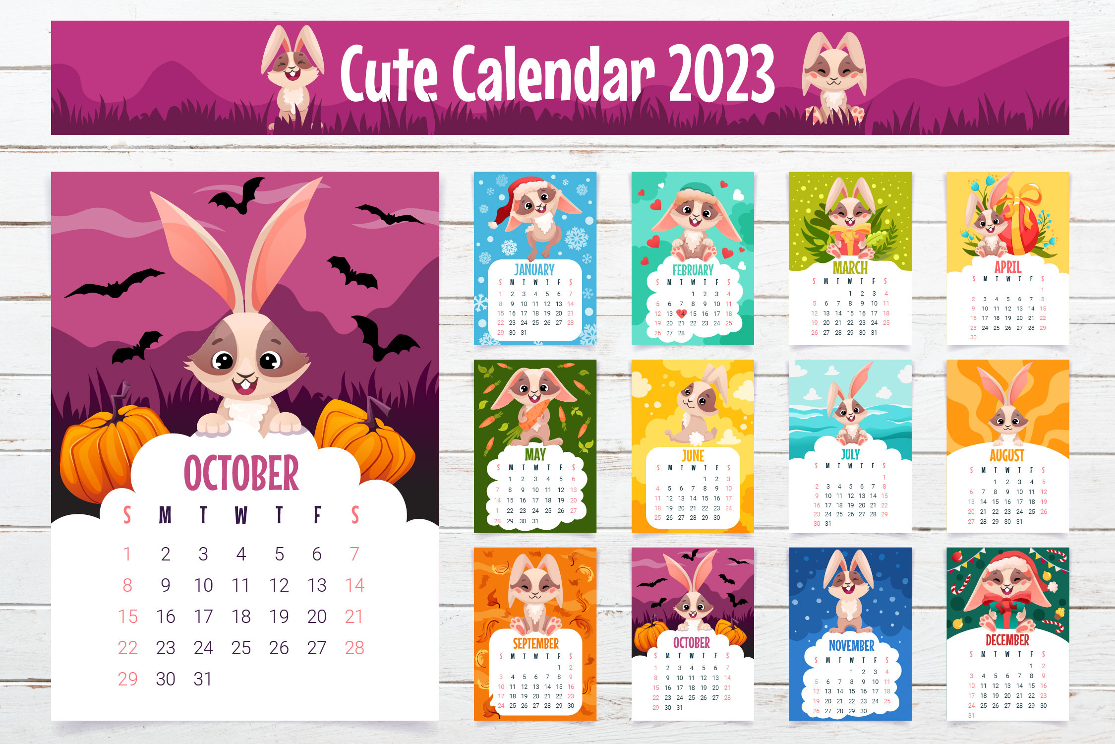 Printable rabbit calendar 2023