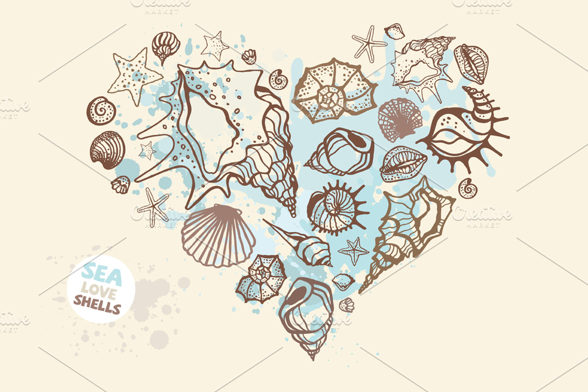 Sea Love Shells. Vector set, an Illustration by katyau