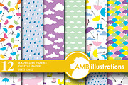 Digital Papers, Rainy Day, AMB-451, a Pattern Graphic by AMBillustrations
